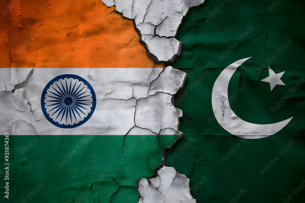 India-Pakistan Divide: Cracked earth separates the flags of India and ...