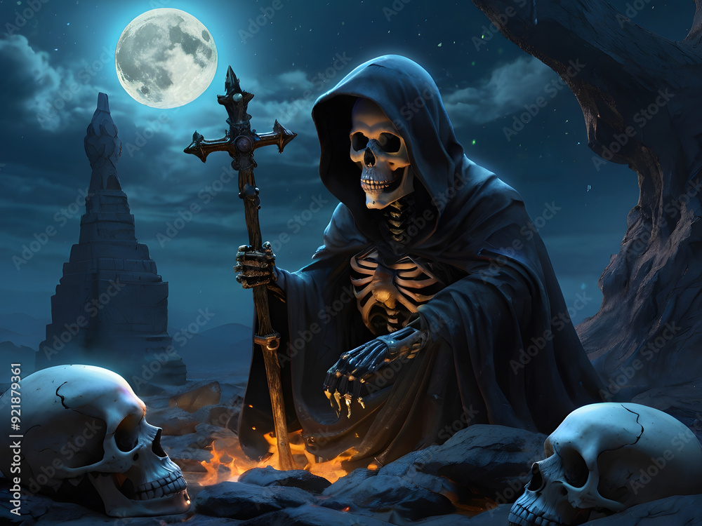 scary halloween scene,halloween scene with ghost,statue of jesus christ ...