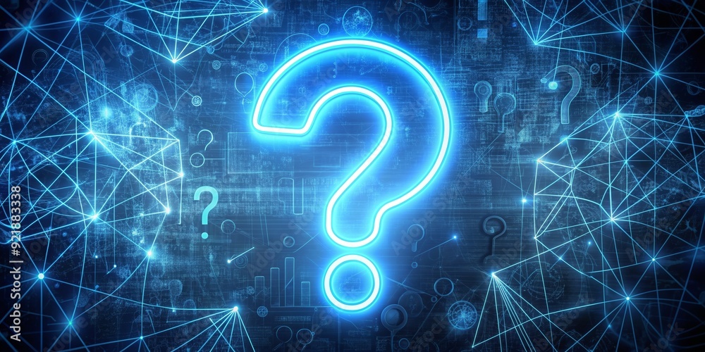 Neon question mark with physics formulas background, neon, line art ...