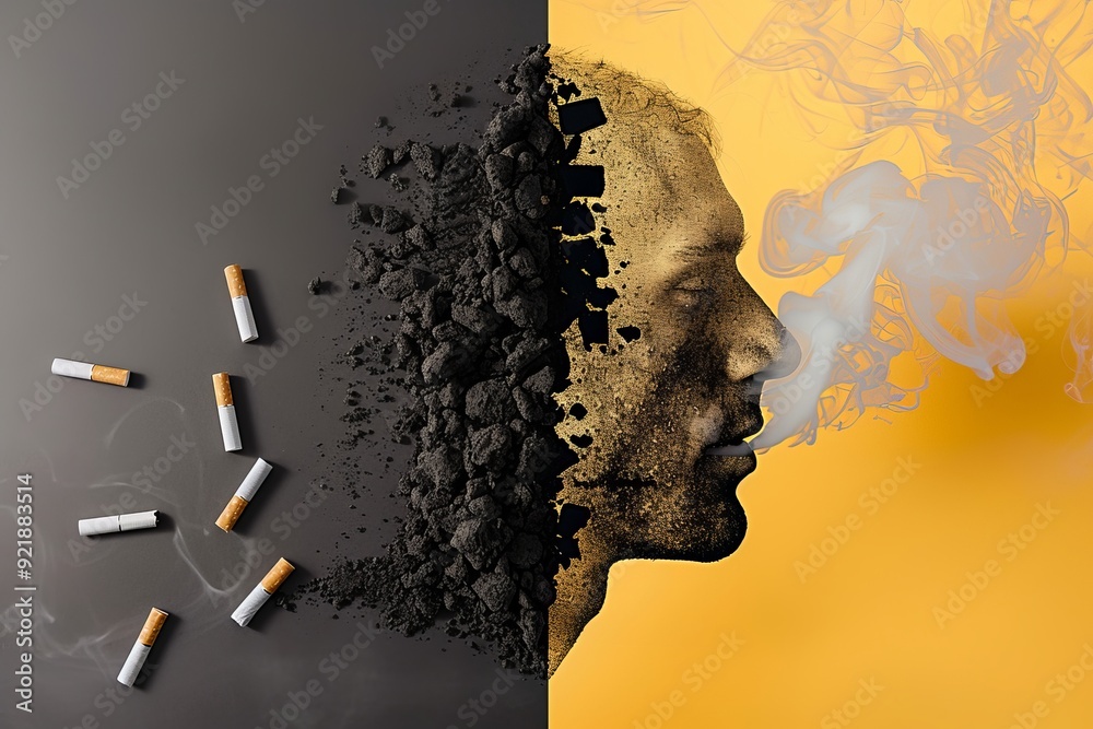 Artistic portrayal of a cigarette burning through a brain highlighting ...