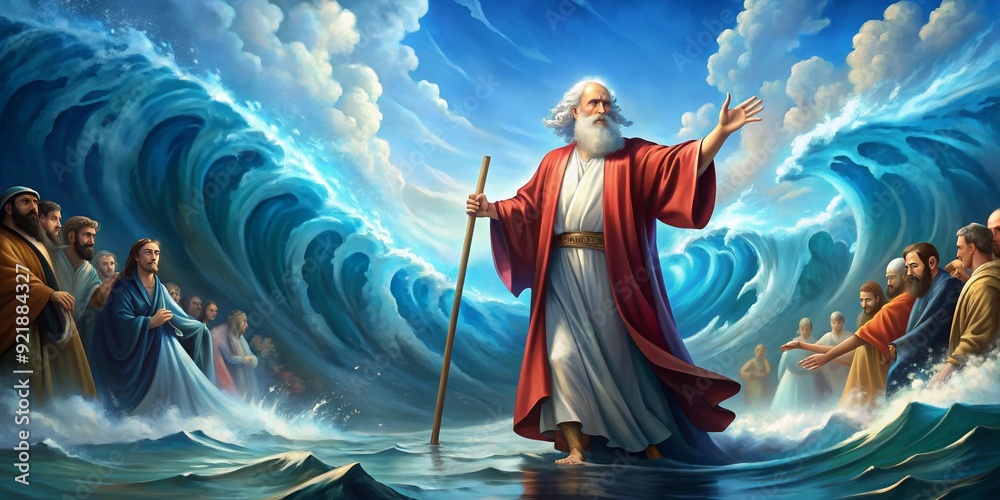 of Moses parting the Red Sea, Moses, parting, Red Sea, miraculous ...