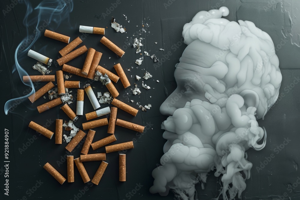 Eerie depiction of a brain made of cigarette ash illustrating the ...