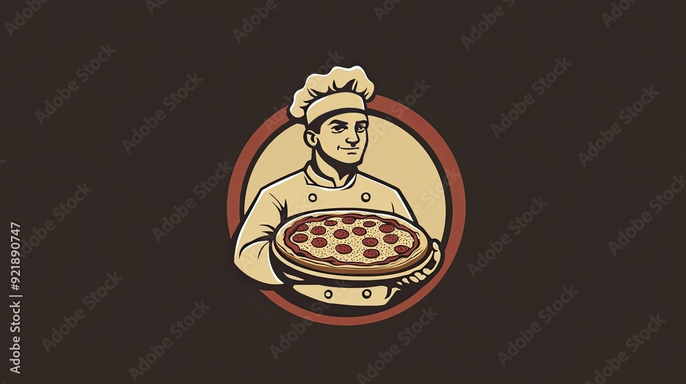 Logo design of a chef holding a pizza, with a classic emblem style ...