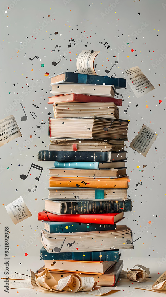 Photo Realistic Books and Music Notes Concept: Symbol of Academic and ...