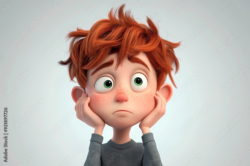 Thinking upset sad bored irish cartoon character young boy person ...
