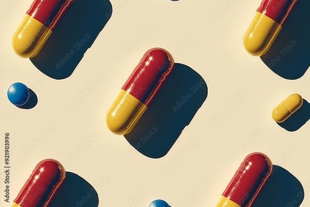 Artistic display of capsules cast in shadow on a textured background ...