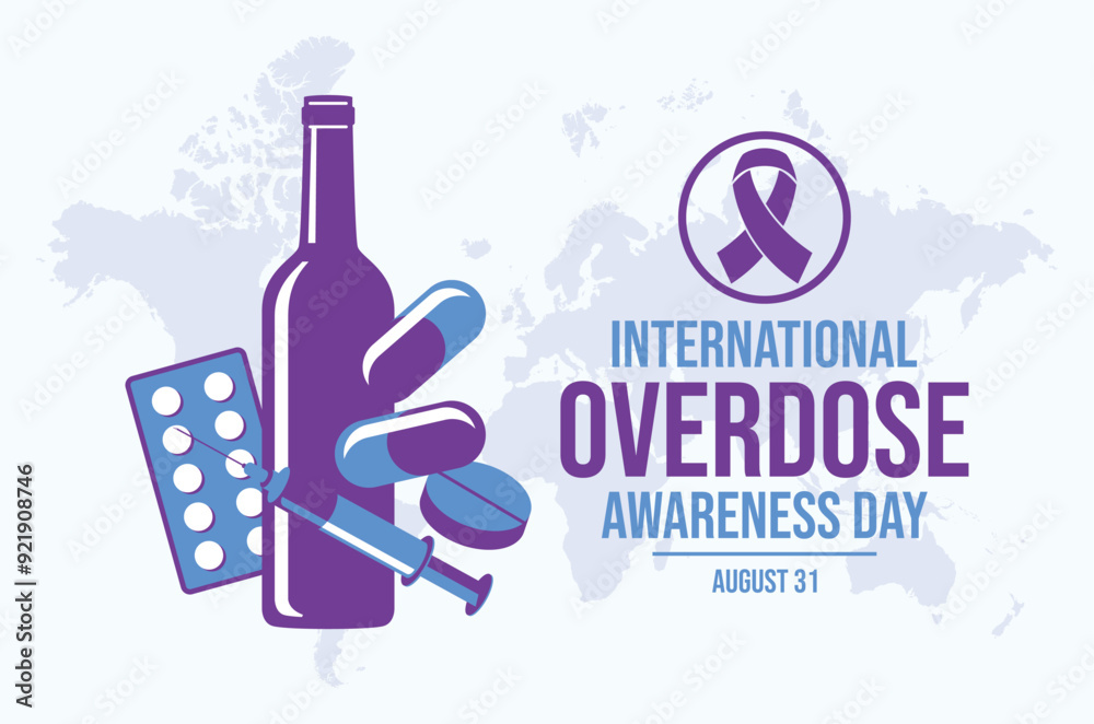 International Overdose Awareness Day poster vector illustration. Purple ...