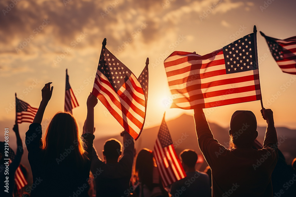 Happy american people citizens celebration national flag day ...