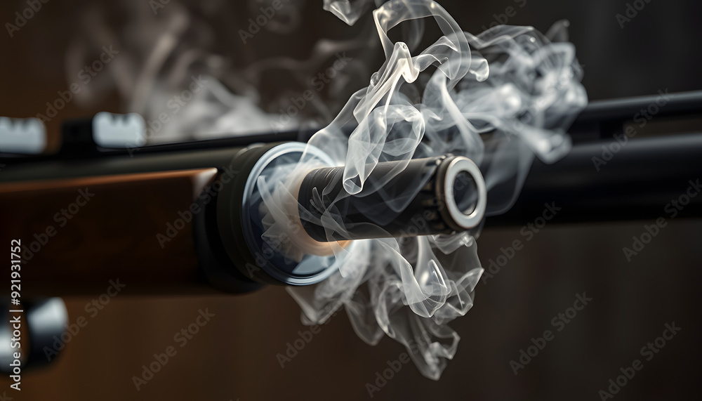 The Smoking Barrel of a Rifle in Macro Detail as Shotgun Shells are ...