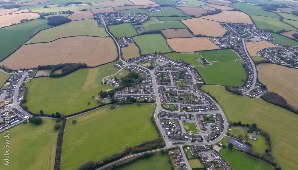 Aerial orbital view of Ashwater, highlighting the village layout ...