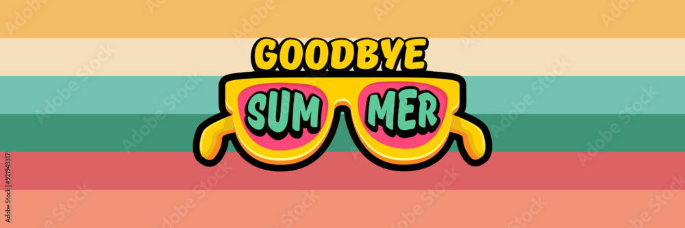 Super Goodbye summer vector banner with text and retro yellow ...