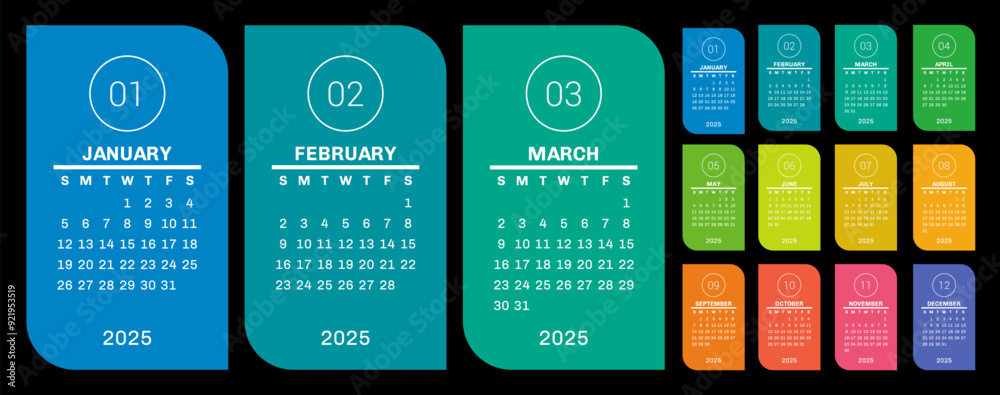 Calendar 2025 year. Vector colorful calender template. Infographics ...