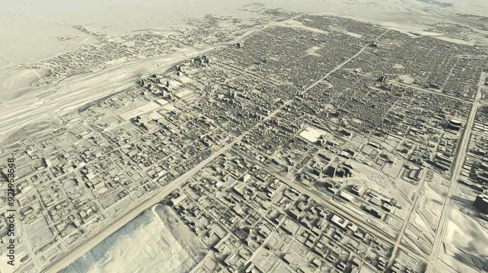 Technical aerial visual, 3D LiDAR GIS aerial map satellite scan model ...