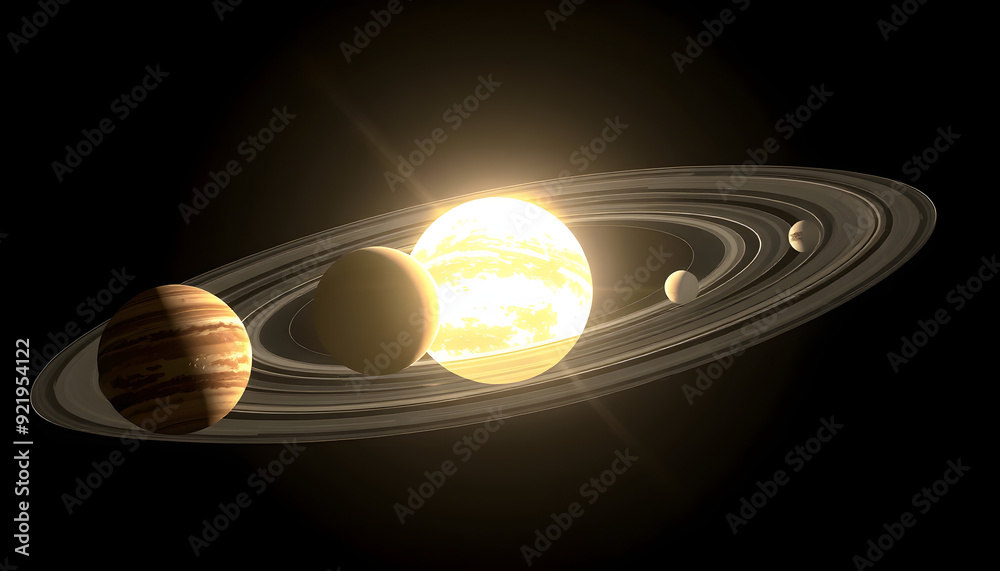 CGI image of the solar system showing the planets revolving around the ...
