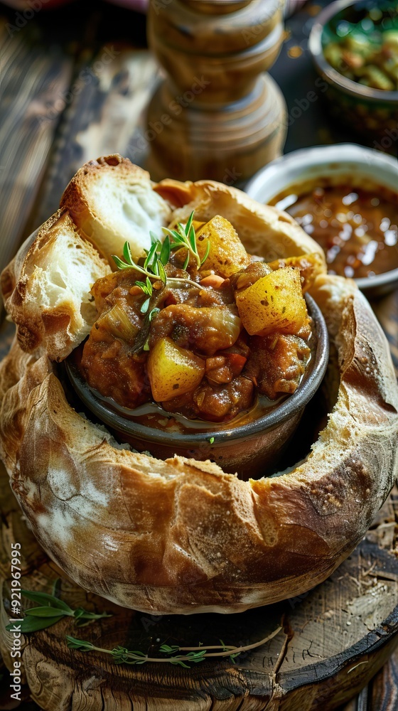 Bunny Chow - South African mutton curry served inside a hollow bread ...