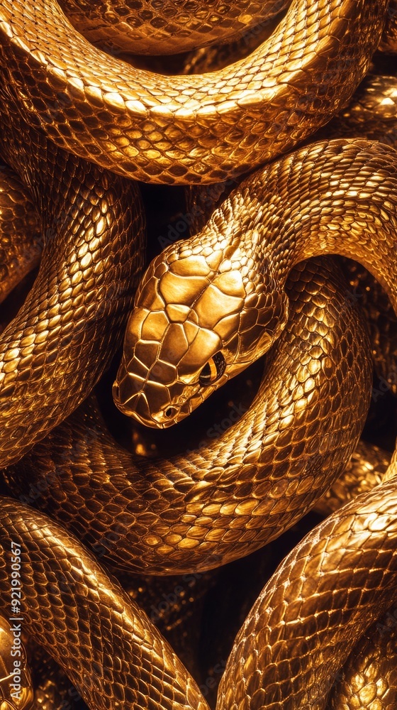 Golden snake coiled around showing its scales Stock Illustration ...