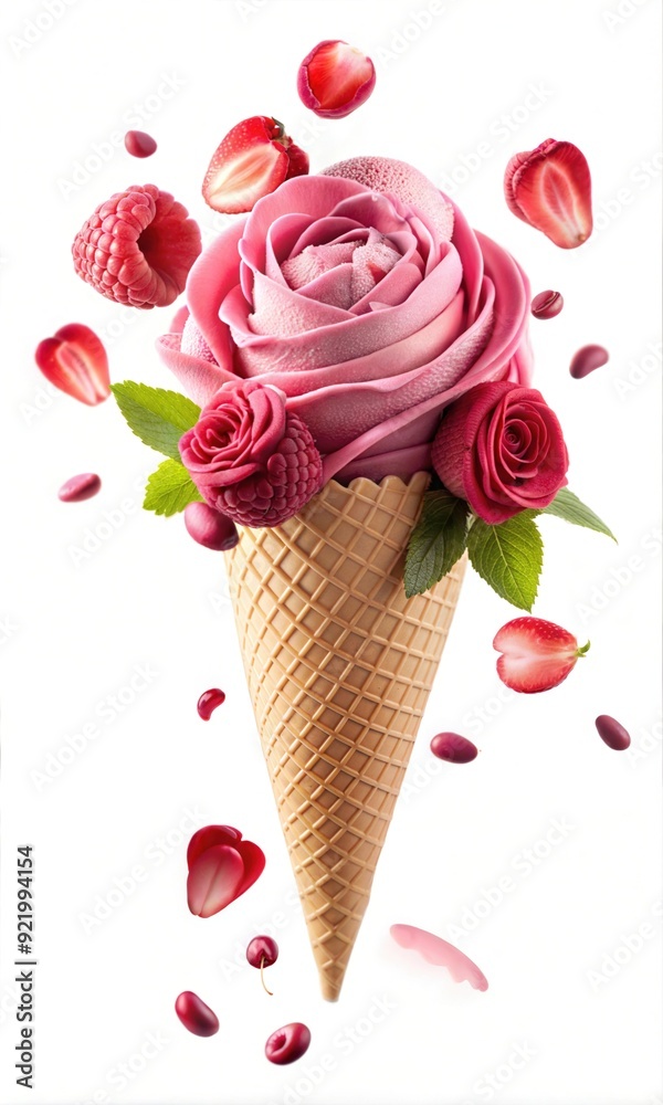 Rose Flavour Ice Cream Cone with Swirls and Whipped Delights with ...