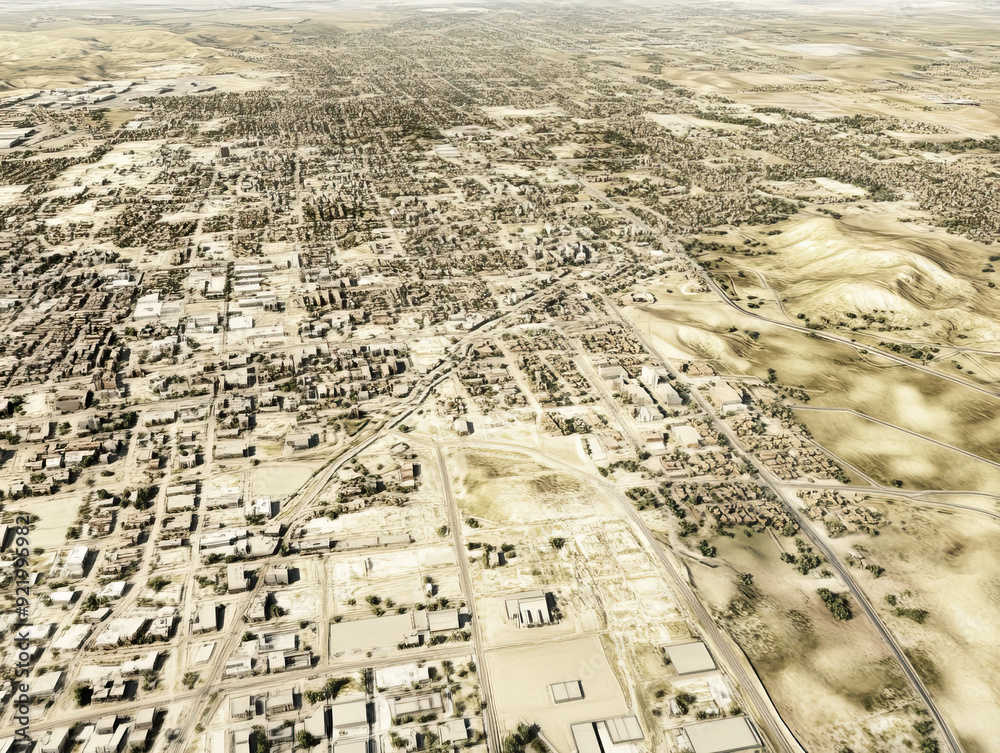 Technical aerial visual, 3D LiDAR GIS aerial map satellite scan model ...