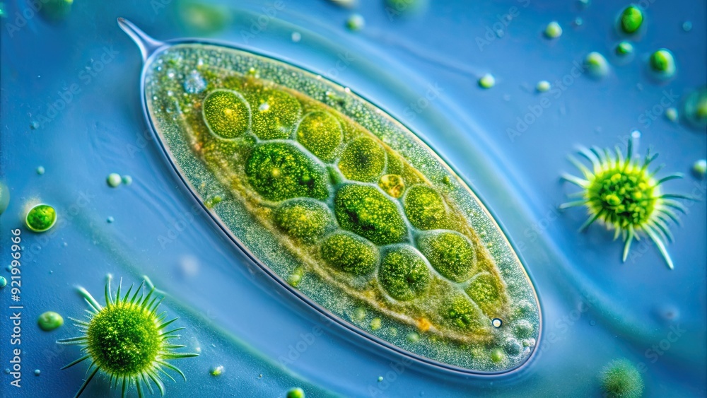 Single-celled Euglena under microscope for educational purposes ...