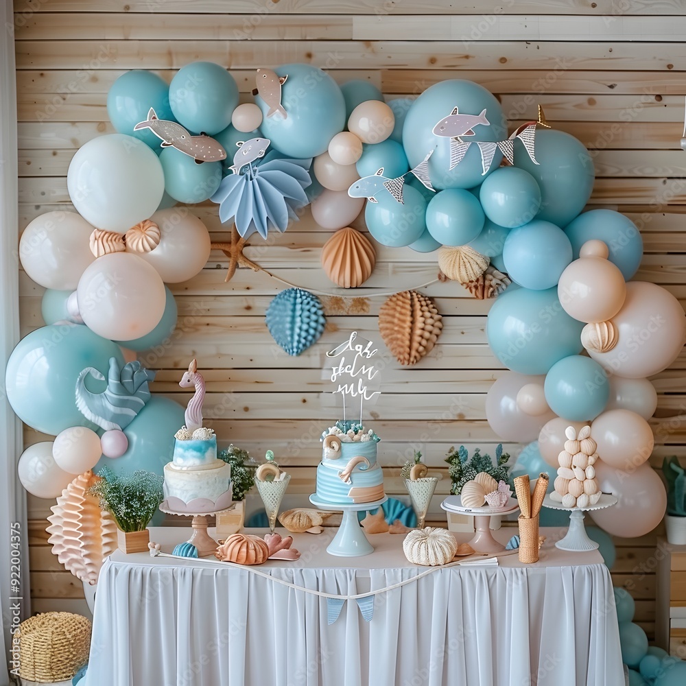 Underwater Birthday Party with Aquatic Themed Decor and Desserts Stock ...