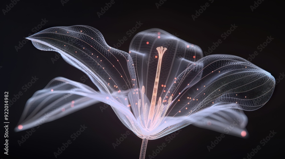 Detailed 3D Model Animation of Flower Anatomy with Glowing Petals and ...