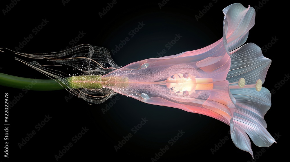 Illuminated 3D Cross-Section of a Plant's Flower Revealing Petal, Sepal ...
