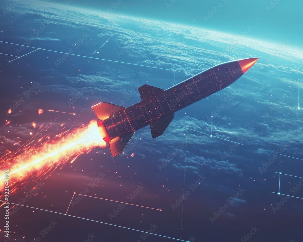 AIpowered defense system intercepting a missile in midair, futuristic ...