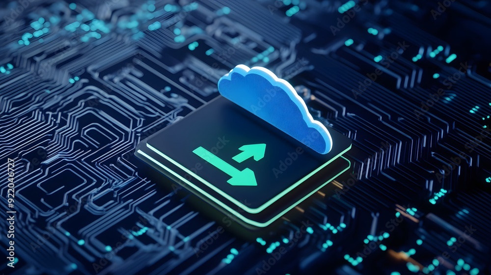 Digital cloud storage concept with an electronic circuit background and ...