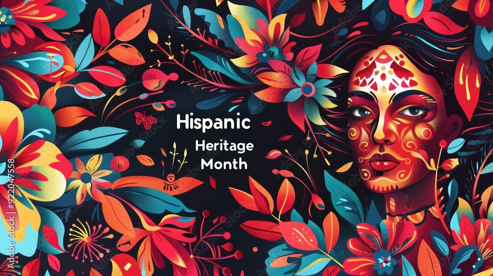 Vibrant Hispanic Heritage Month illustration featuring colorful floral ...