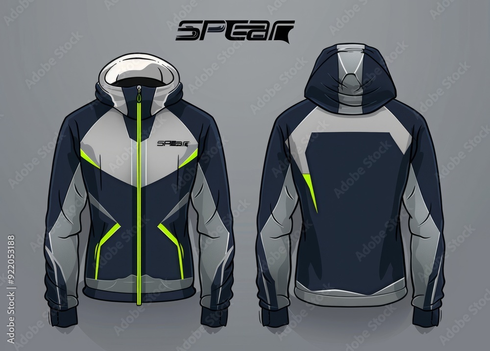vector illustration of two front and back view sports jacket designs ...