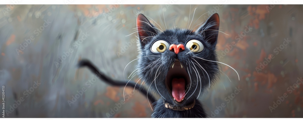 Cartoon-like image of a cat yelling with its mouth wide open and acting ...