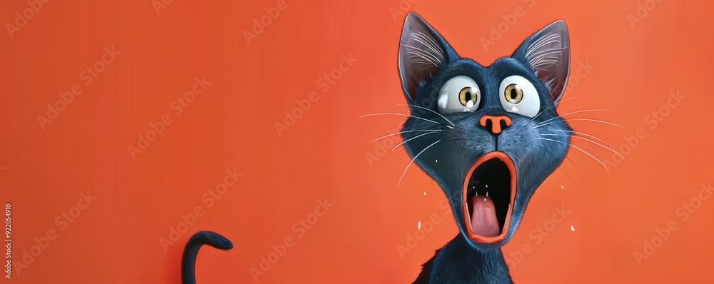 Cartoon-like image of a cat yelling with its mouth wide open and acting ...