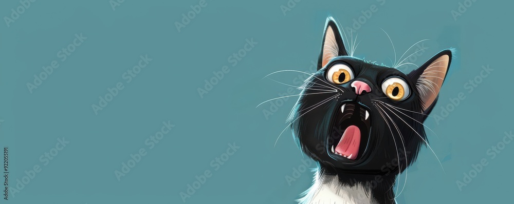 Cartoon-like image of a cat yelling with its mouth wide open and acting ...