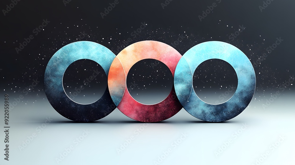 Three circles with different colors and sizes. The circles are arranged ...