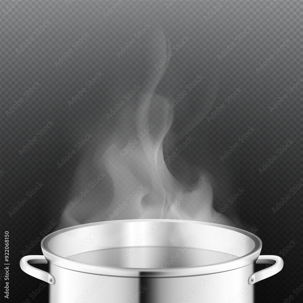 Boiling pot with smooth volume fog effect on black transparent ...