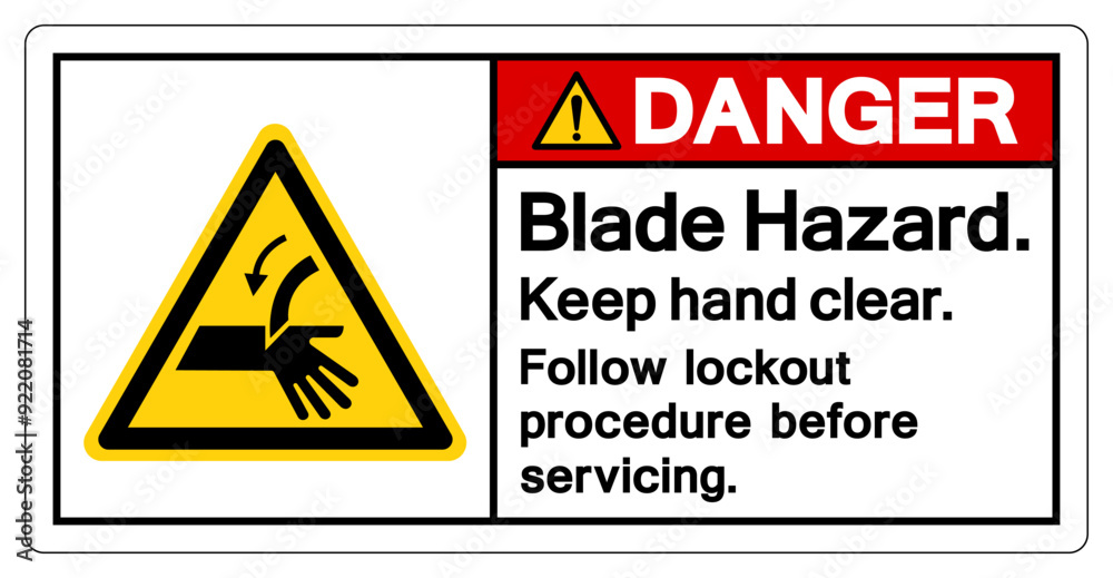 Danger Blade Hazard Keep hand Clear Follow Lockout Procedure Before ...