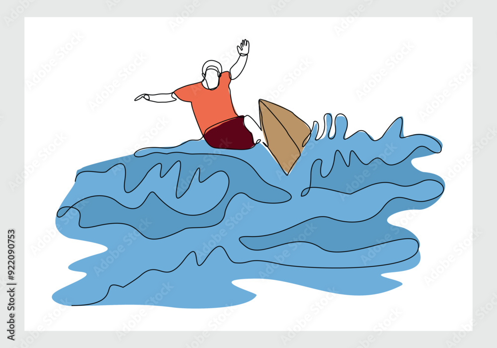 Continuous single line sketch drawing of professional surfing athlete ...