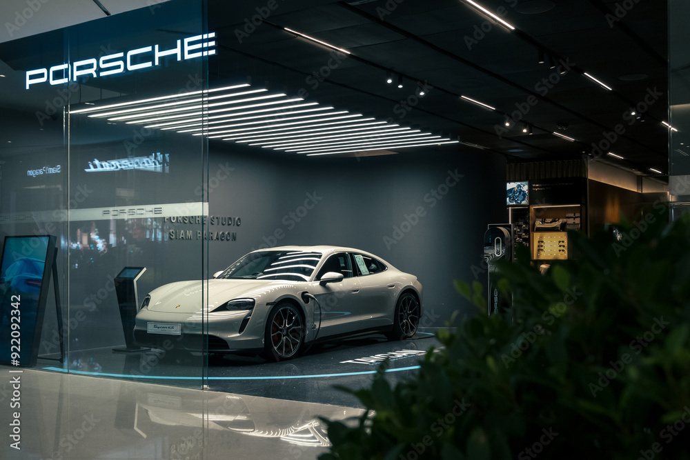 Porsche Taycan 4S shown at Porsche Studio Siam Paragon, The first city ...
