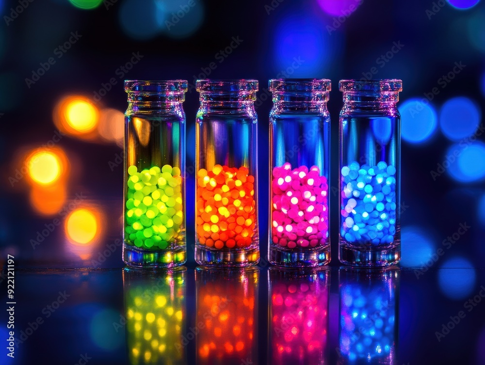 Four Glass Vials Filled with Vibrant Quantum Dots of Different Sizes ...