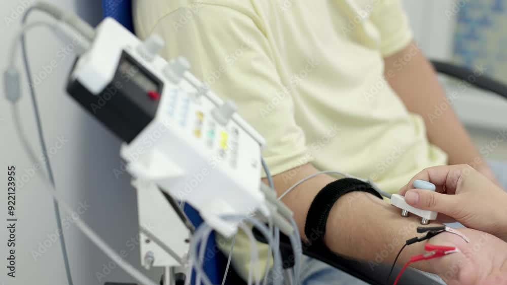 The patient undergoes an electromyography (EMG) test to assess nerve ...