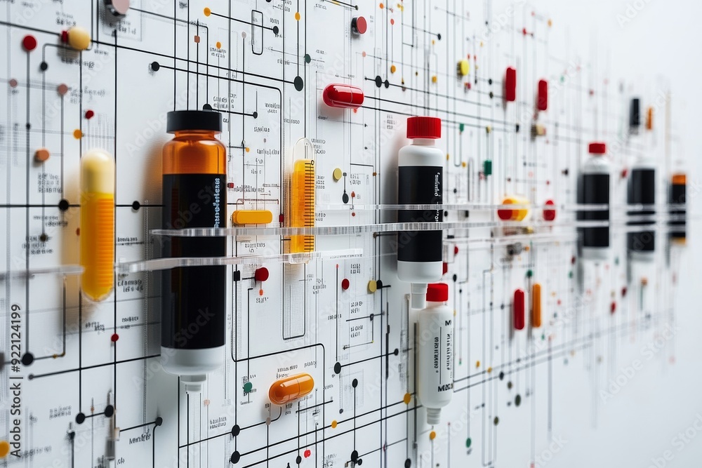 An abstract and high tech representation of capsules and pills ...