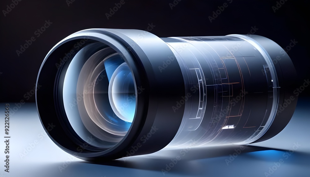 Lens of Clarity: High-Resolution Document Scanning, futuristic camera lens capturing documents ...