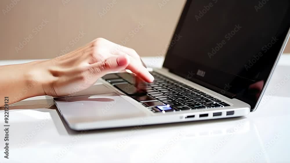 Close-Up of a Hand Typing on a Laptop Keyboard Minimalist, high ...