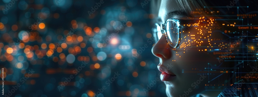 Abstract image of a data scientist merging big data visualizations with ...