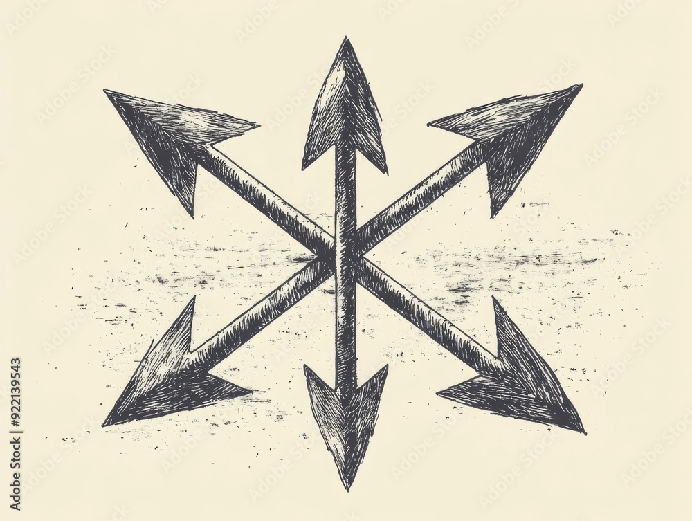 Hand drawn abstract arrows crossing each other in a bold directional ...