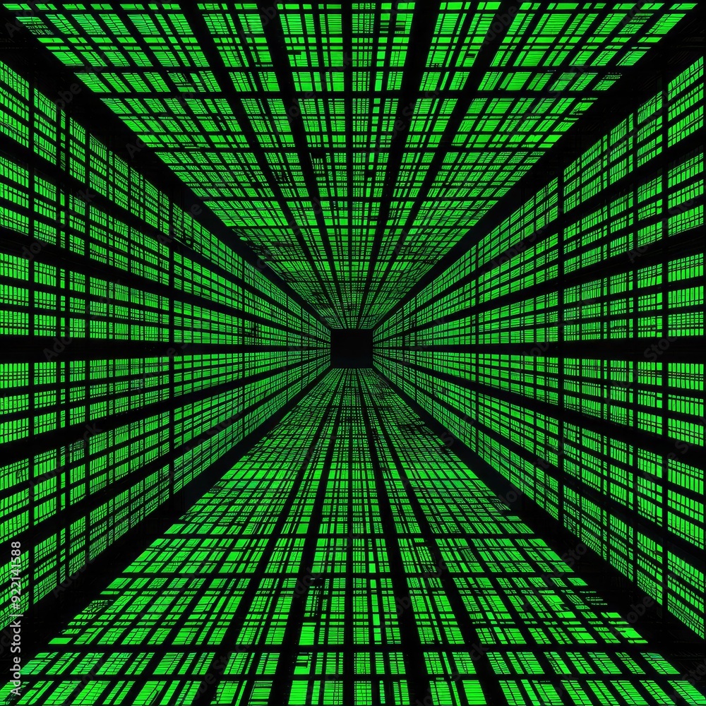 Abstract green grid pattern with converging lines creating a sense of ...