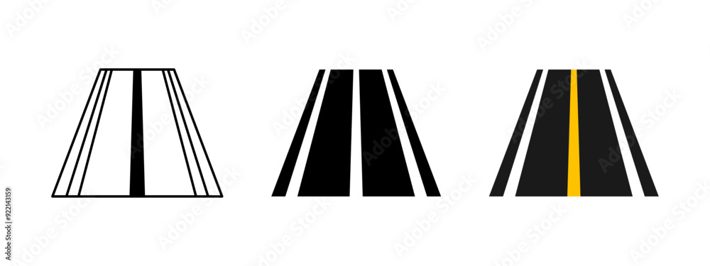 Solid road line marking icon. Straight road symbol. Yellow one solid ...