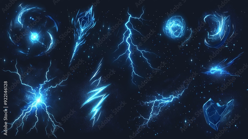 Animated frames of lightning strike, electric strike, magic electricity ...