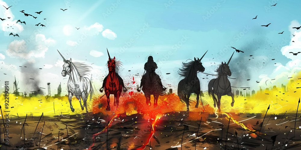 Four Horsemen of the Apocalypse - white for conquest, red for war ...