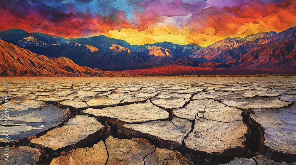 image of a parched, cracked landscape with the ground showing deep ...